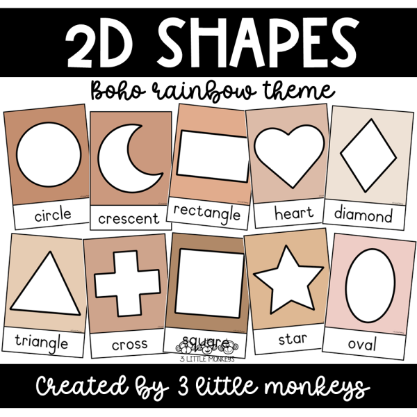 2D Shapes Boho Rainbow - PDF » 3 Little Monkeys