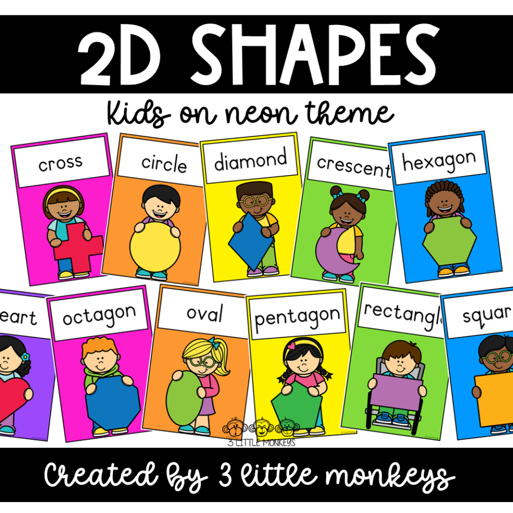 2D Shapes - Kids on Neon - PDF » 3 Little Monkeys