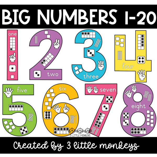 Big Numbers 1-20 (Pastel) - PDF » 3 Little Monkeys