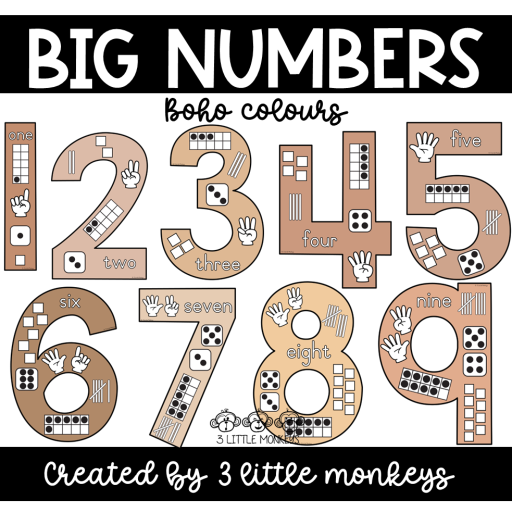 Big Numbers 1-20 Boho - PDF » 3 Little Monkeys