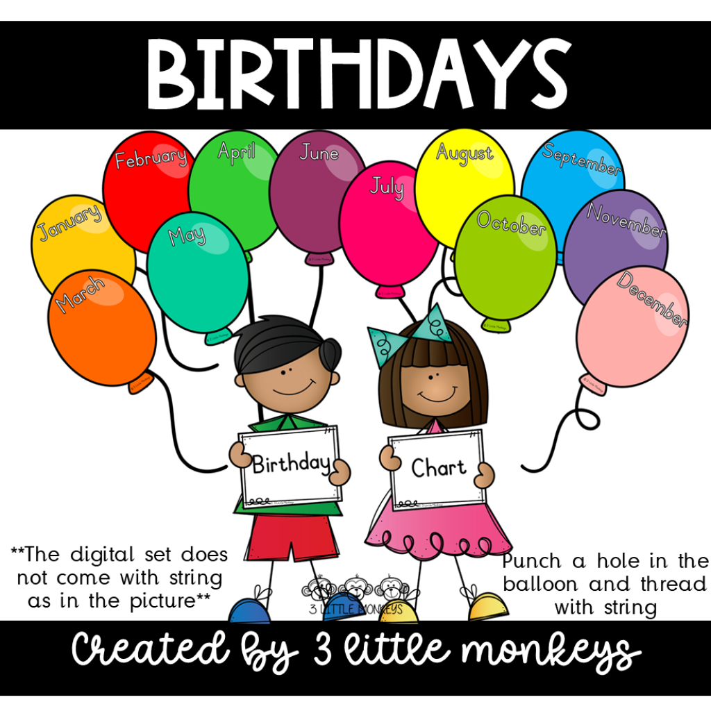 Birthday Chart Balloons and kids - PDF » 3 Little Monkeys