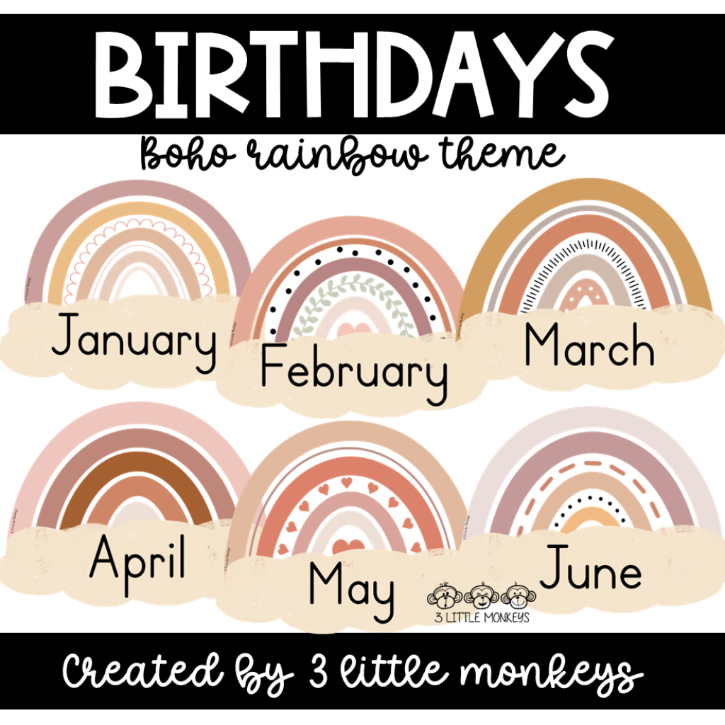 Birthdays - Boho Rainbows - PDF » 3 Little Monkeys