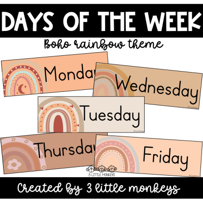 Days of the week - Boho Rainbows PDF » 3 Little Monkeys