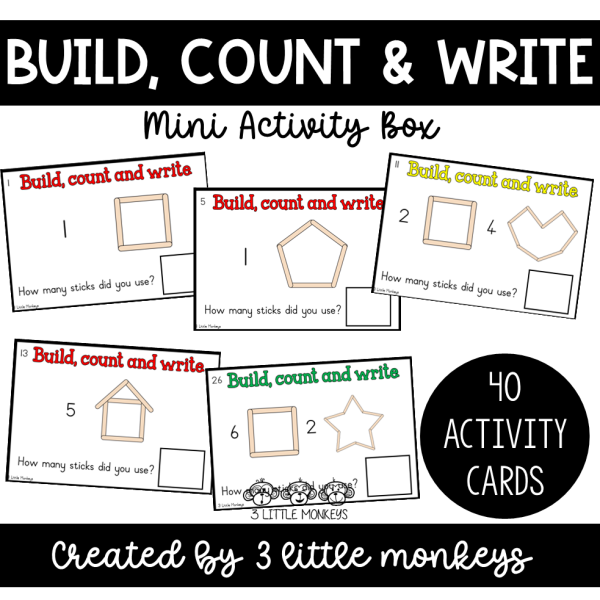 Build the Shape, Count and Write - PDF » 3 Little Monkeys
