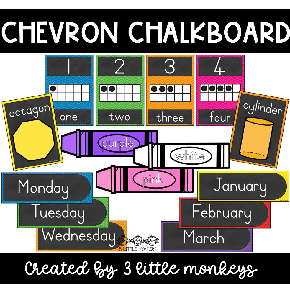 Chevron Chalkboard Theme Classroom Decor - PDF » 3 Little Monkeys