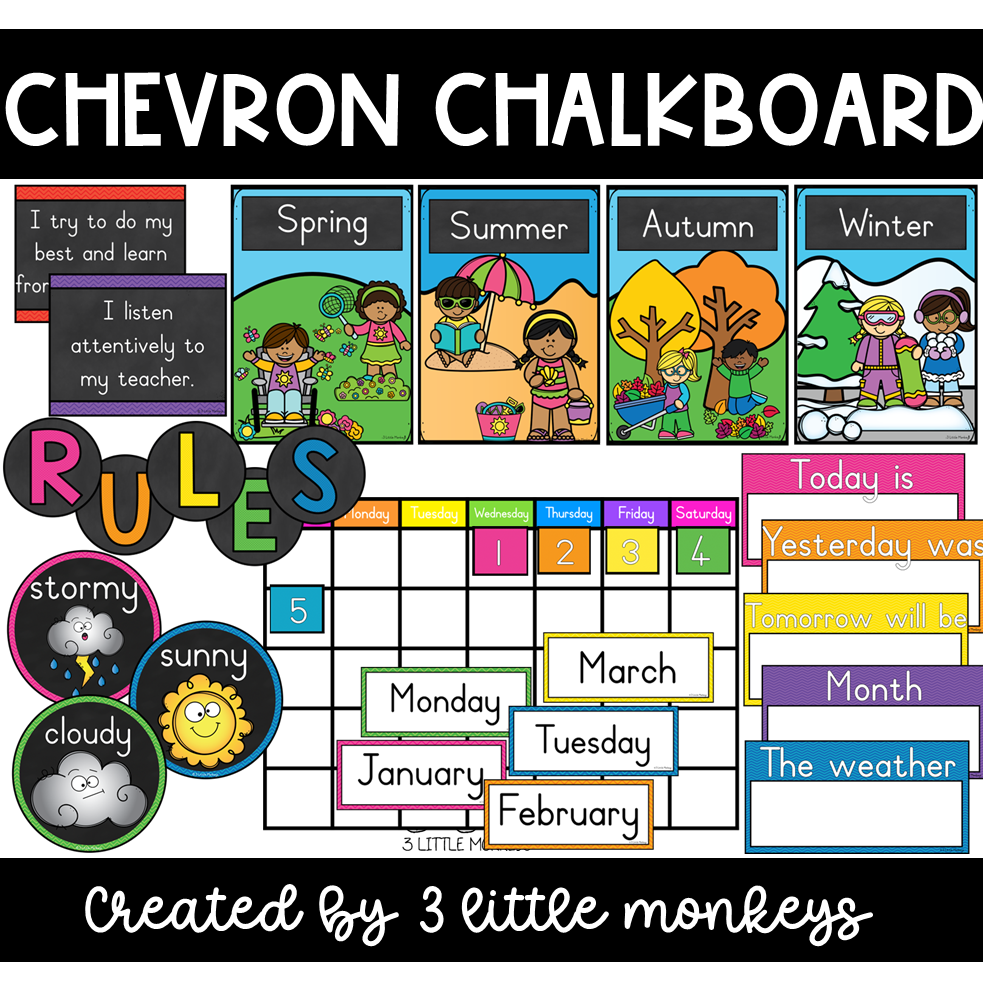 Chevron Chalkboard Classroom Decor - PDF » 3 Little Monkeys
