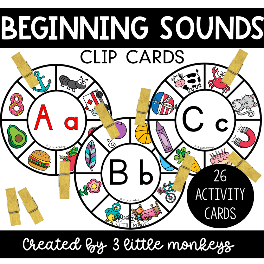 Beginning sounds clip cards - PDF » 3 Little Monkeys