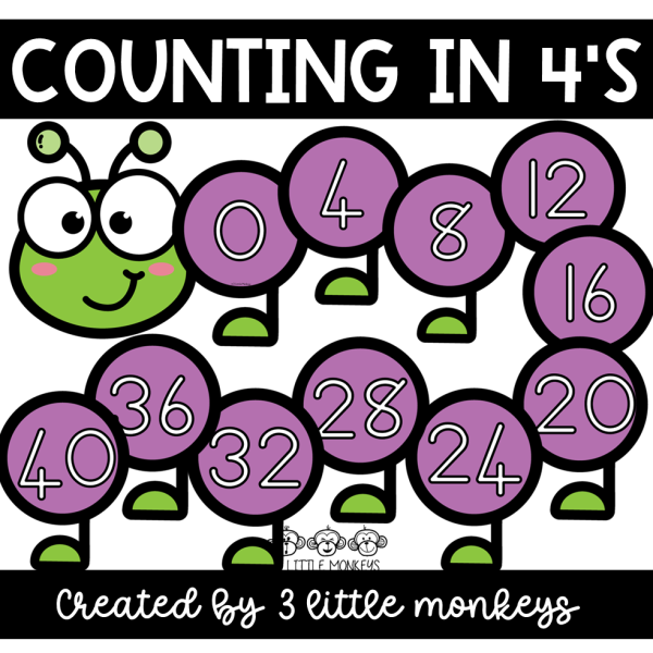 Skip Counting in 4's Caterpillar - PDF » 3 Little Monkeys