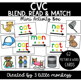 CVC Blend, read and match - PDF » 3 Little Monkeys
