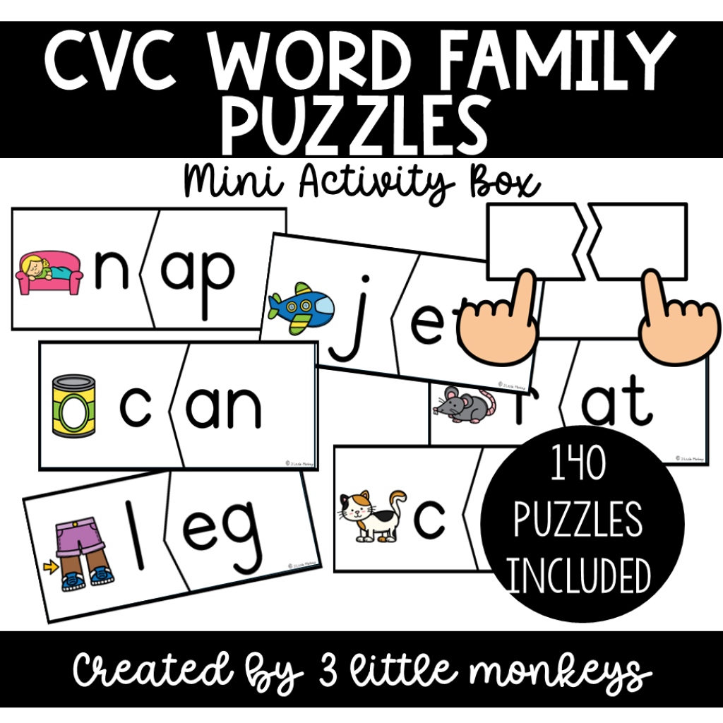 CVC Word Family Puzzles - PDF » 3 Little Monkeys