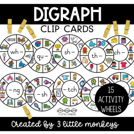 Digraph Clip Cards - PDF » 3 Little Monkeys