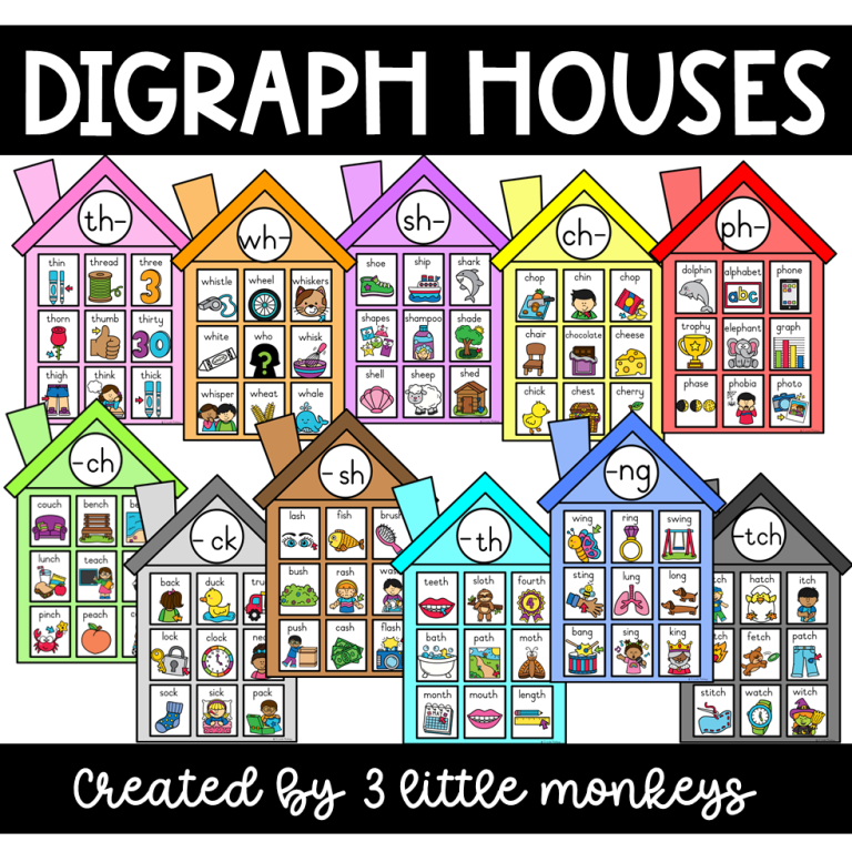 Digraph Phonics Houses - PDF » 3 Little Monkeys