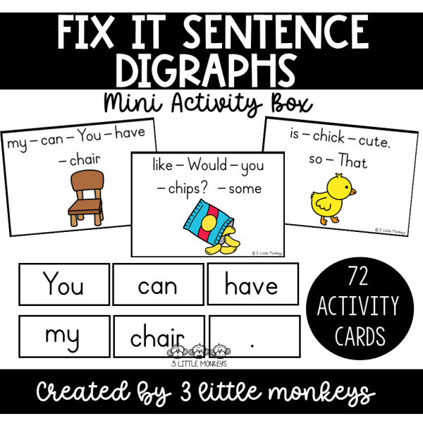 Fix it Sentence Digraphs - PDF » 3 Little Monkeys