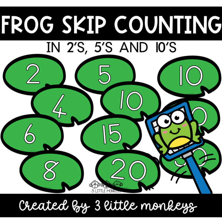 Frog skip counting in 2's, 5's and 10's - PDF » 3 Little Monkeys