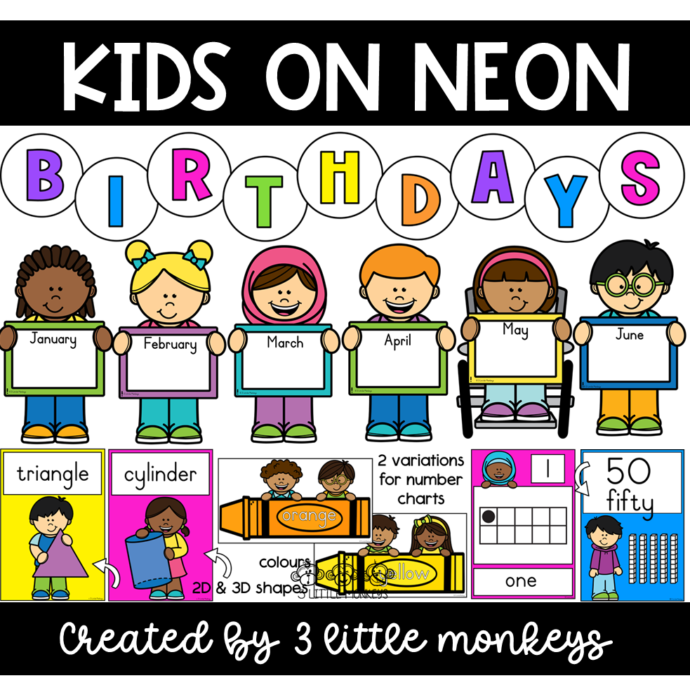 Kids on Neon Classroom Decor- PDF » 3 Little Monkeys