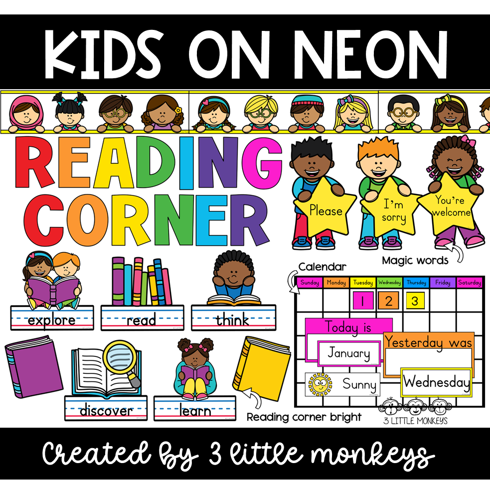 Kids on Neon Classroom Decor- PDF » 3 Little Monkeys