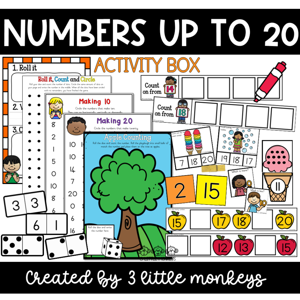 Numbers up to 20 Activity Box - PDF » 3 Little Monkeys