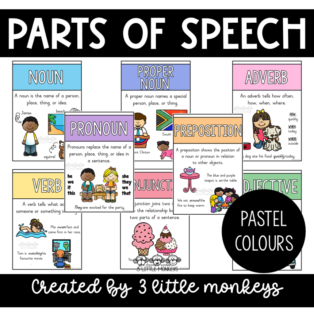 Parts of Speech (pastel) - PDF » 3 Little Monkeys