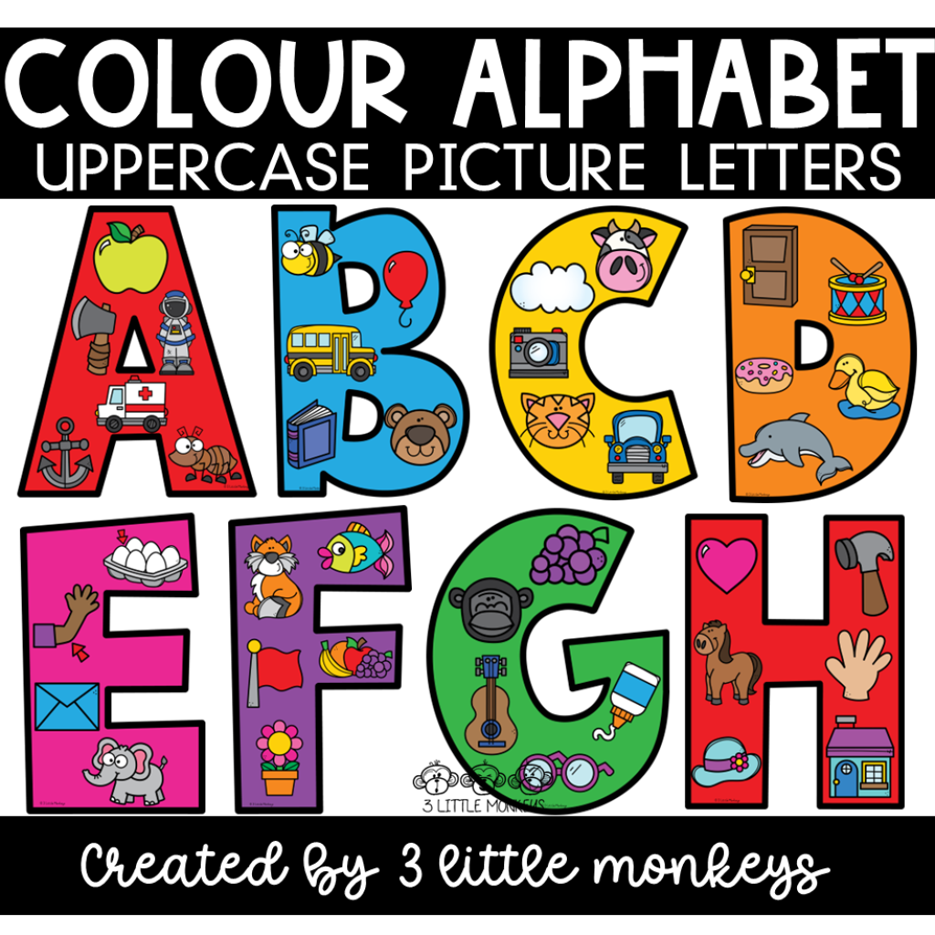 Alphabet Picture Letters (uppercase and lowercase) - PDF » 3 Little Monkeys