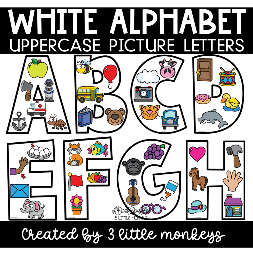 Alphabet Picture Letters (uppercase and lowercase) - PDF » 3 Little Monkeys