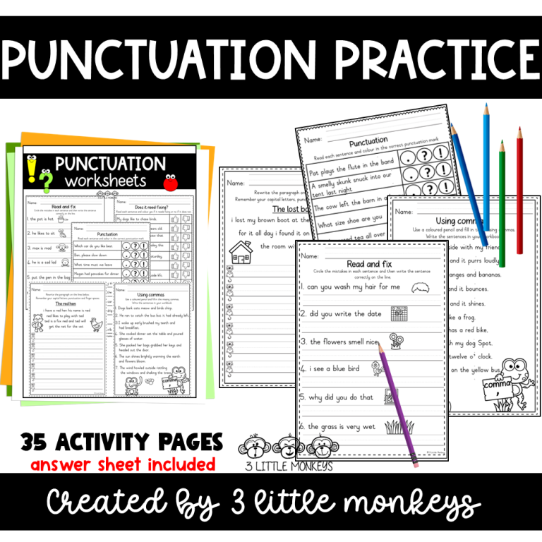 Punctuation Practice - PDF » 3 Little Monkeys