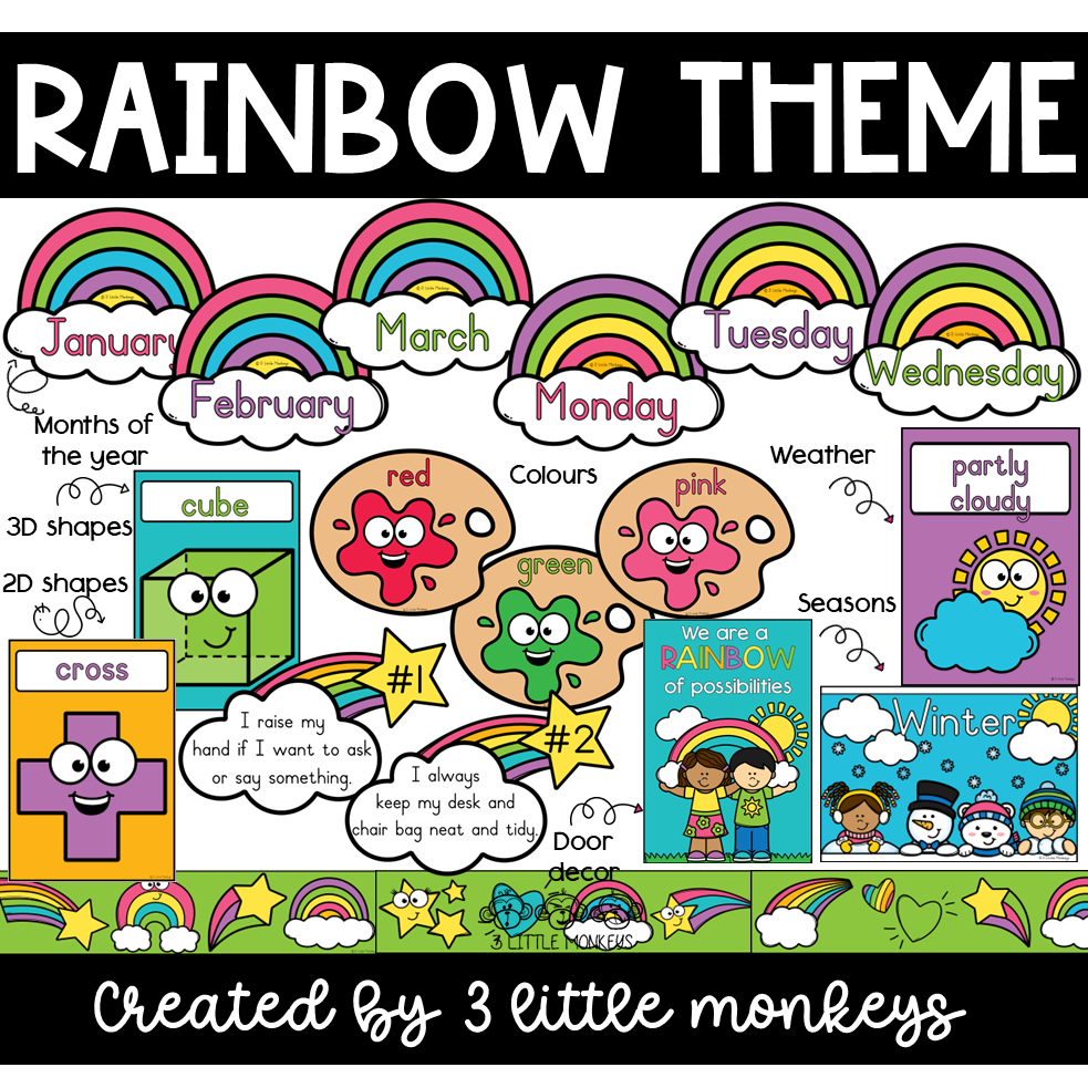 Rainbows Theme Classroom Decor - PDF » 3 Little Monkeys