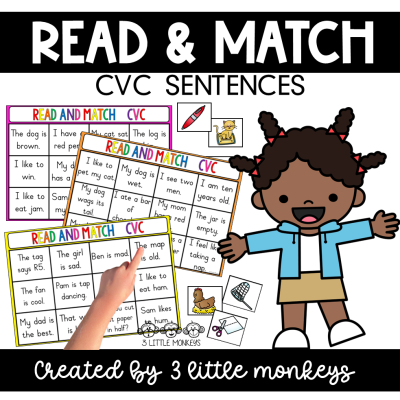 Read and Match Sentences CVC - PDF » 3 Little Monkeys