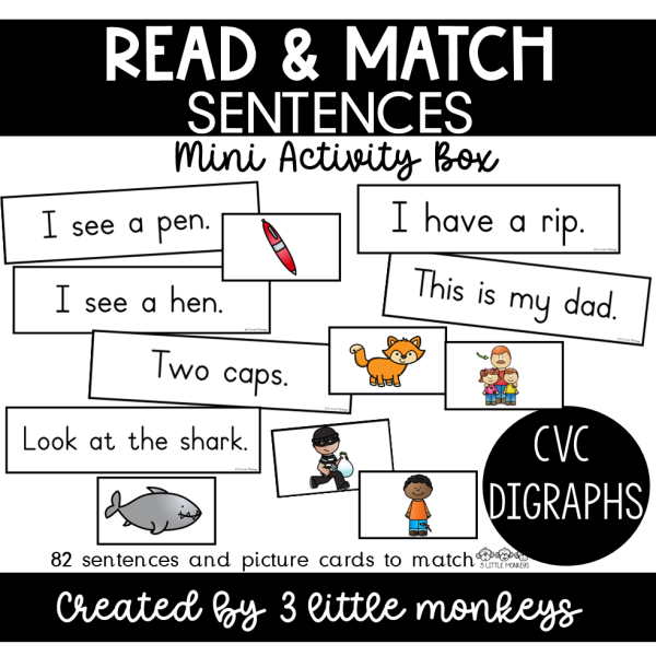 Read and Match Sentences - PDF » 3 Little Monkeys