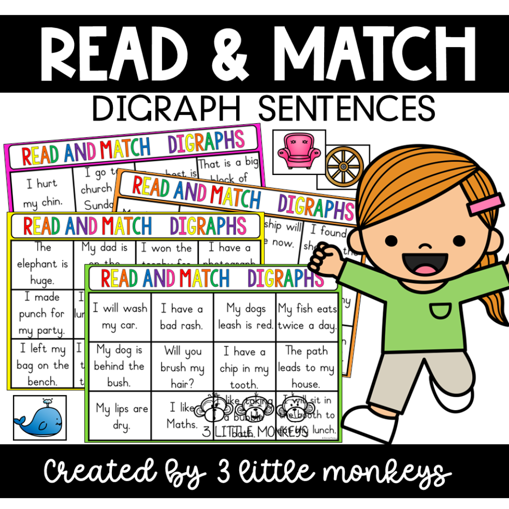 Read and Match Sentences Digraphs -PDF » 3 Little Monkeys