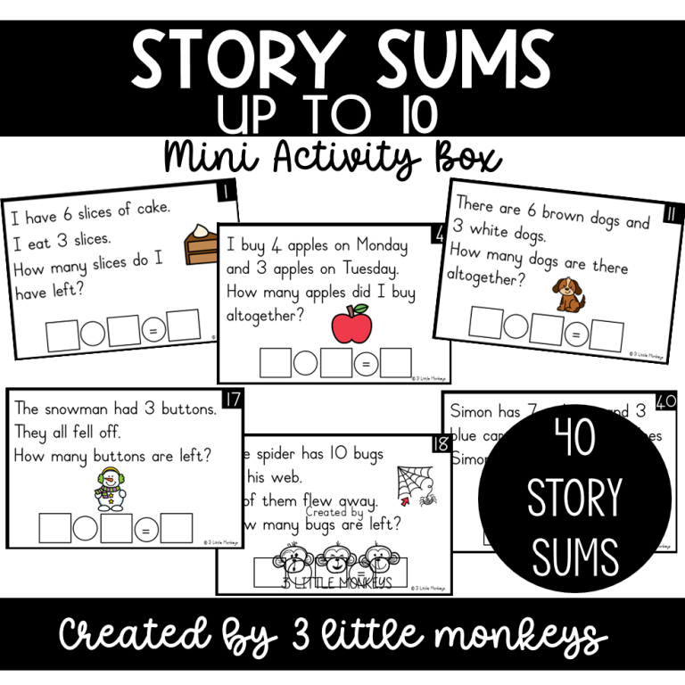 Story Sums up to 10 - PDF » 3 Little Monkeys