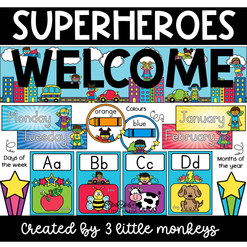 Superheroes Classroom Decor - PDF » 3 Little Monkeys