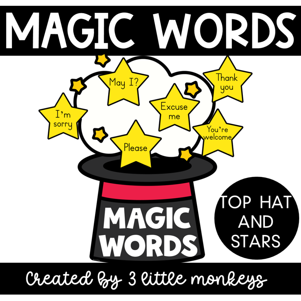 Magic Words (Top hat and stars) - PDF » 3 Little Monkeys