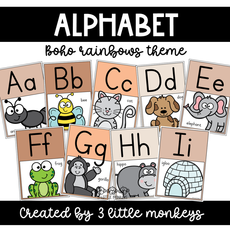 Alphabet - Boho rainbows Theme PDF » 3 Little Monkeys