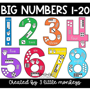 Big Numbers Bright 1 - 20 - PDF » 3 Little Monkeys