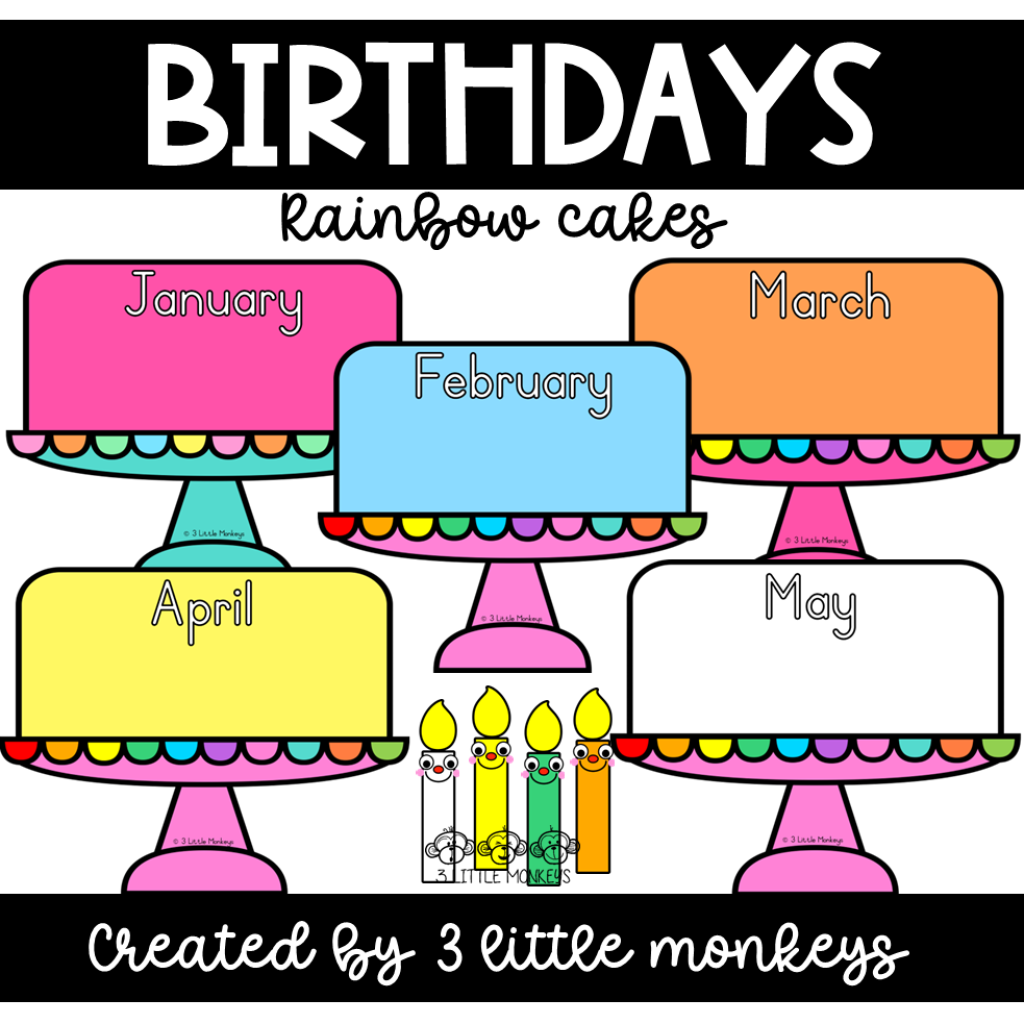 Birthdays - Rainbow cakes - PDF » 3 Little Monkeys
