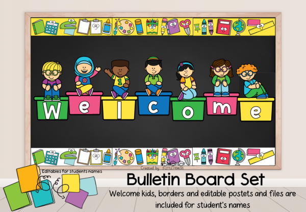 Welcome Bulletin Board (school supplies) - PDF » 3 Little Monkeys
