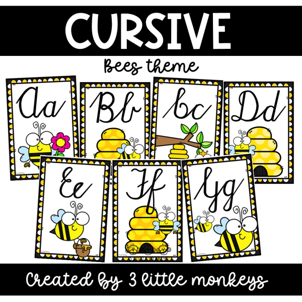 Cursive Alphabet Charts Bees Theme - PDF » 3 Little Monkeys