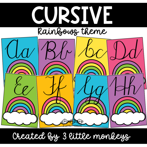 Cursive Alphabet Charts Rainbows - PDF » 3 Little Monkeys
