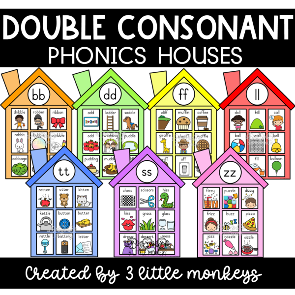Double Consonants Phonics Houses - PDF » 3 Little Monkeys