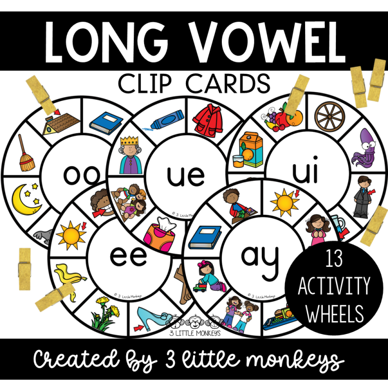 Long Vowels Clip Cards - PDF » 3 Little Monkeys