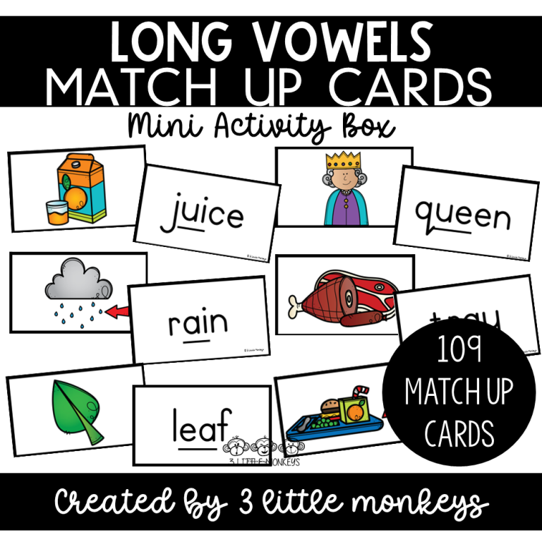Long Vowels Match up Cards - PDF » 3 Little Monkeys