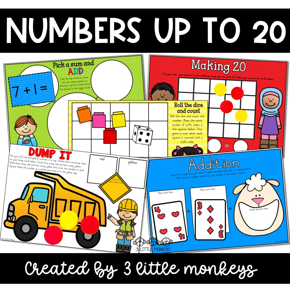 Numbers up to 20 Activity Box - PDF » 3 Little Monkeys