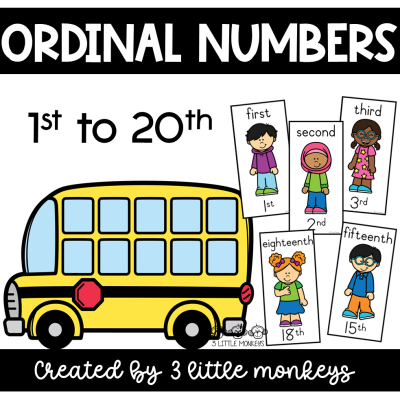 Ordinal Numbers Kids 1-20 - PDF » 3 Little Monkeys