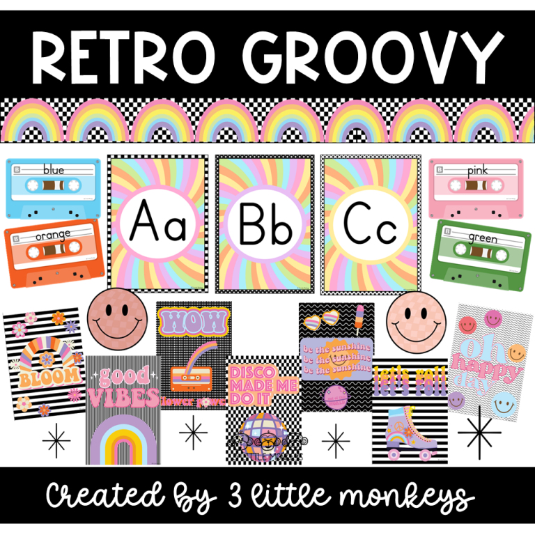 Retro Groovy Classroom Decor - PDF » 3 Little Monkeys