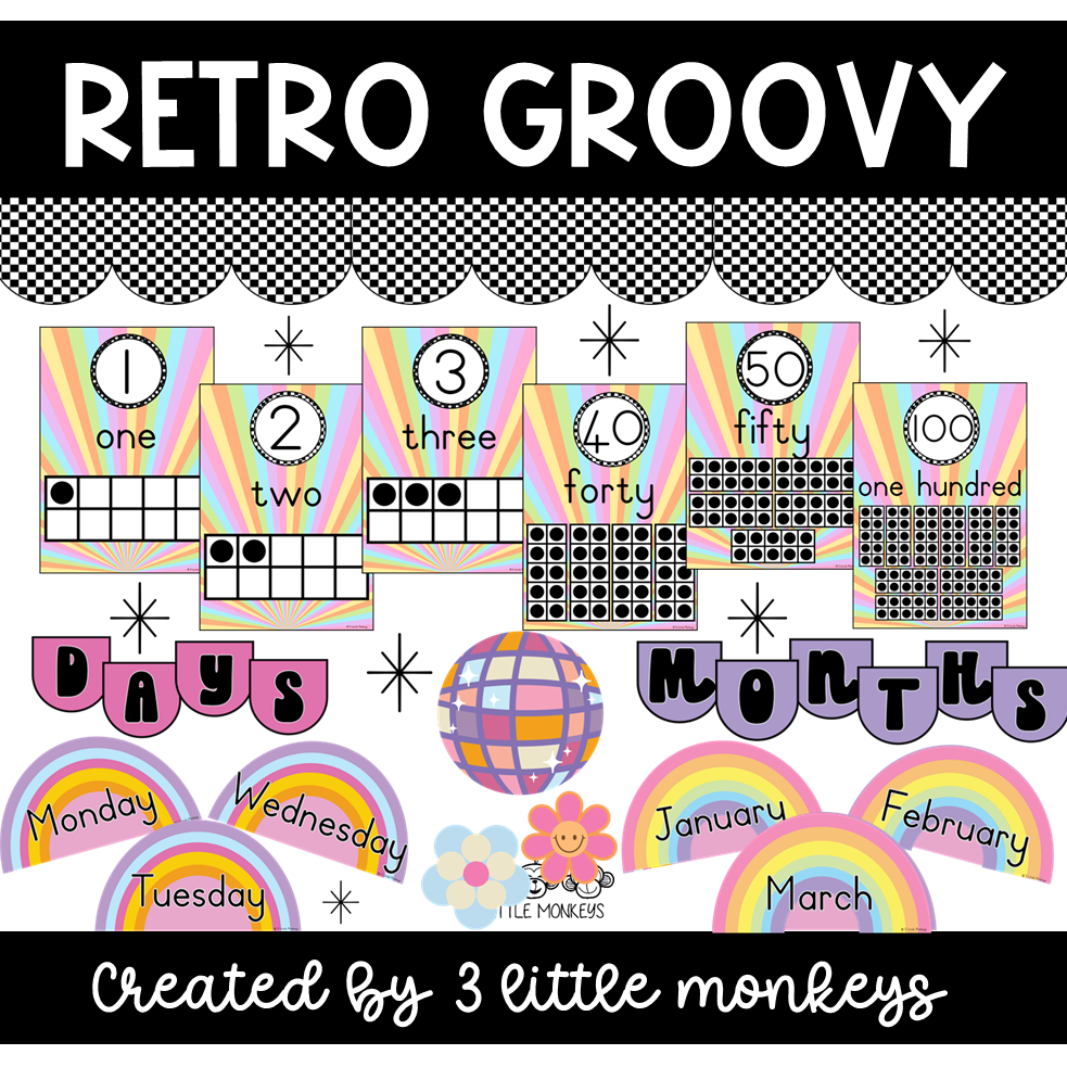 Retro Groovy Classroom Decor - PDF » 3 Little Monkeys