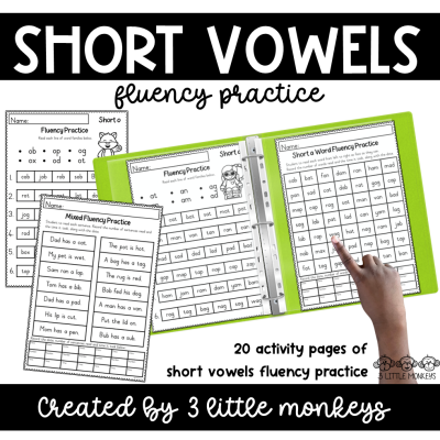 Short Vowels Fluency Practice - PDF » 3 Little Monkeys