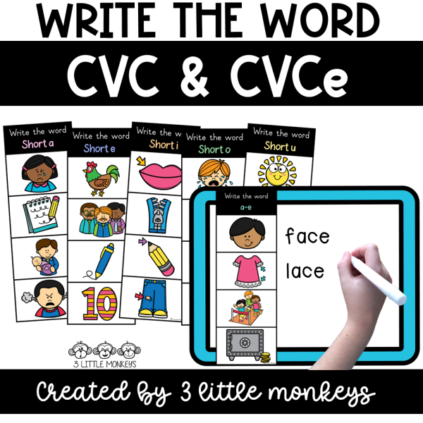 Write the Word CVC & CVCe - PDF » 3 Little Monkeys