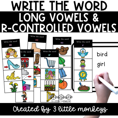 Write the Word Long Vowels and R-controlled Vowels - PDF » 3 Little Monkeys