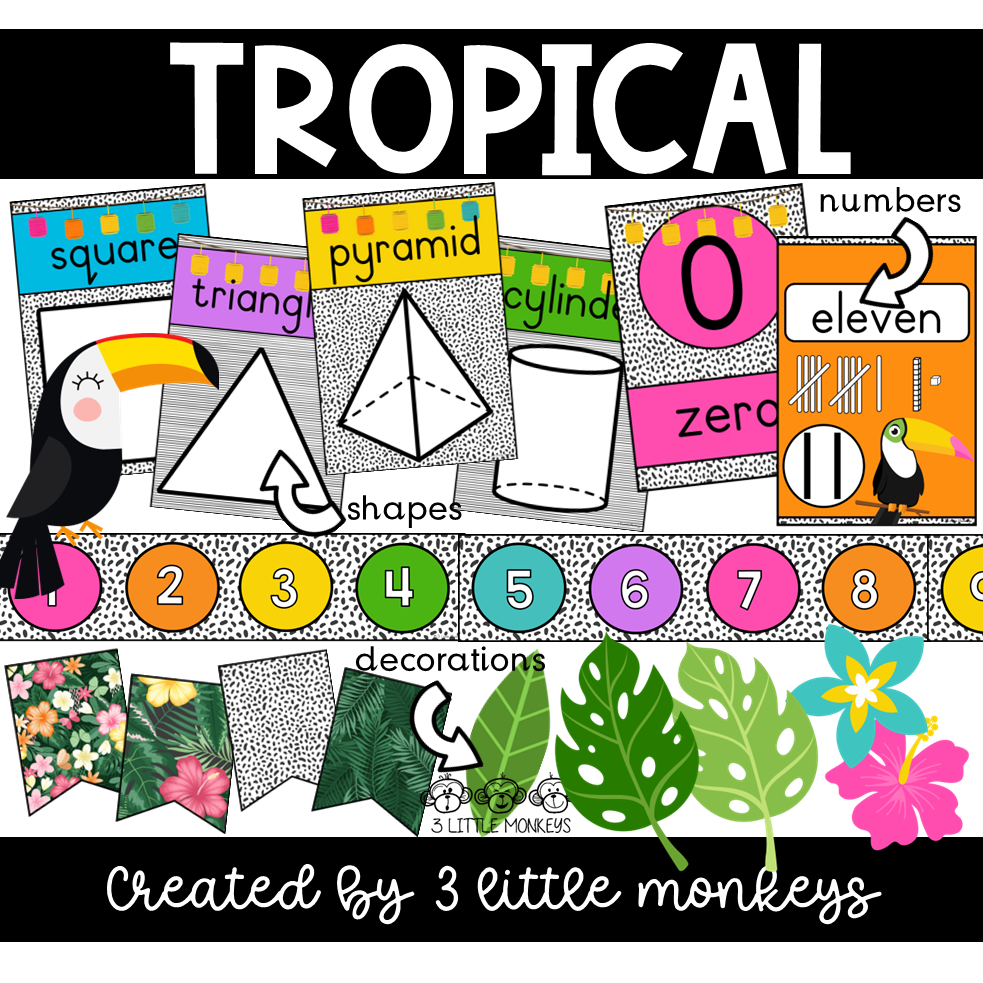 Tropical Classroom Decor - PDF » 3 Little Monkeys