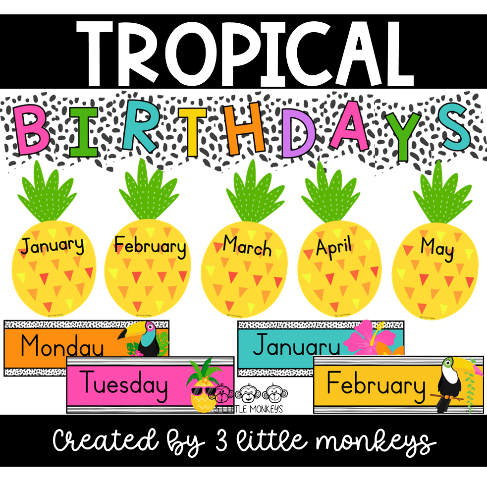 Tropical Classroom Decor - PDF » 3 Little Monkeys